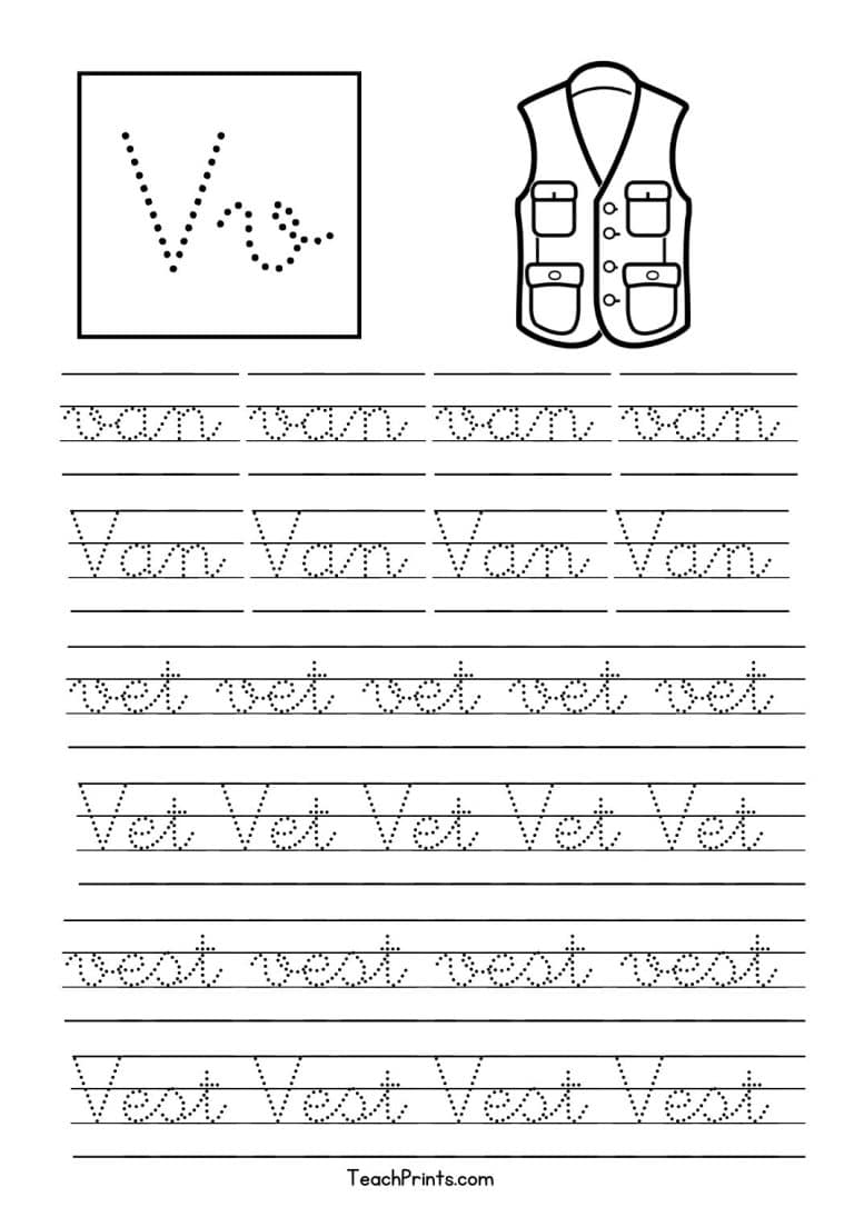 10 Cursive V Tracing Worksheets - Free Printables - Teach Prints