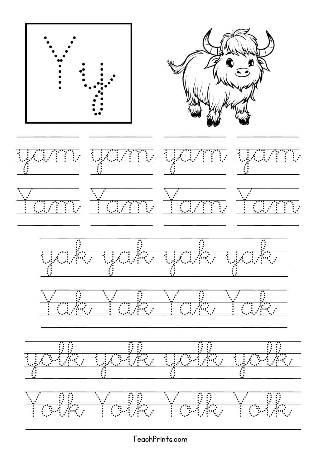 9 Cursive Y Tracing Worksheets - Free Printables - Teach Prints