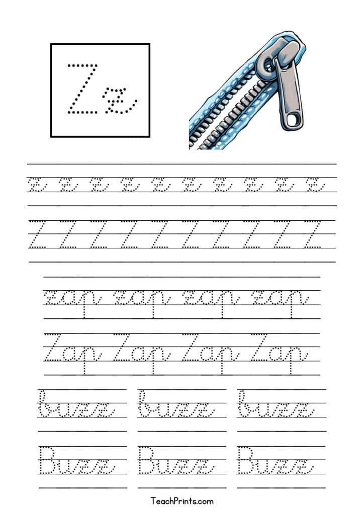 9 Cursive Z Tracing Worksheets - Free Printables - Teach Prints