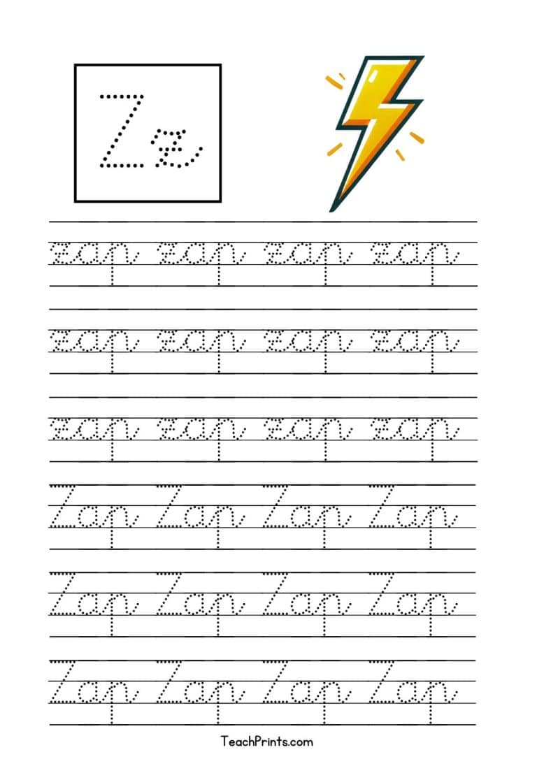 9 Cursive Z Tracing Worksheets - Free Printables - Teach Prints