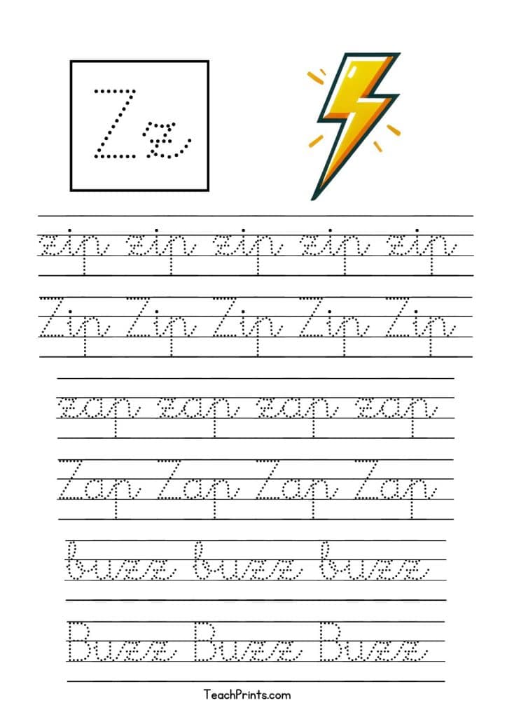 9 Cursive Z Tracing Worksheets - Free Printables - Teach Prints