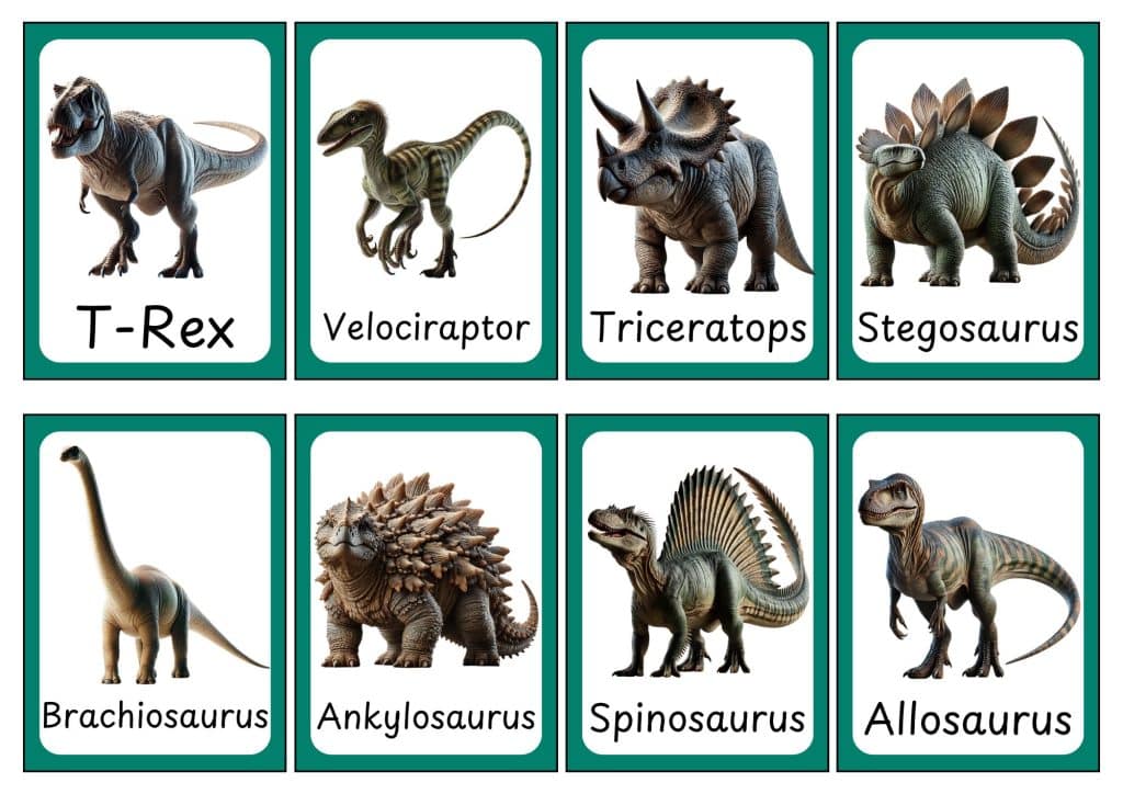 21 Dinosaur Flashcards (Free to Print!) - Teach Prints
