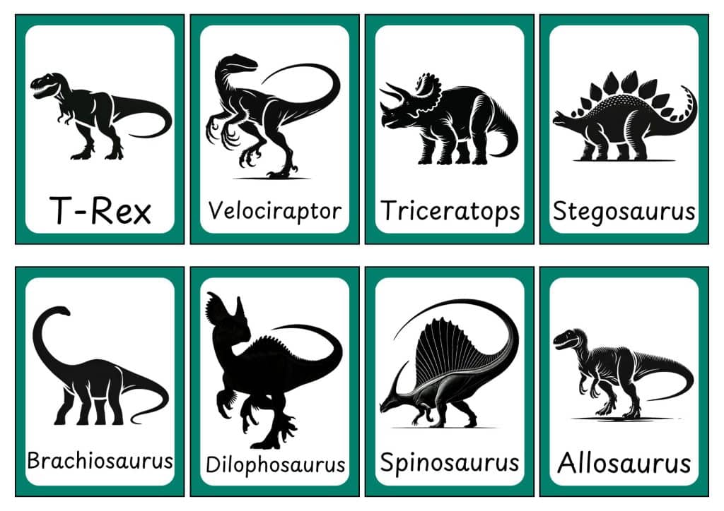 21 Dinosaur Flashcards (Free to Print!) - Teach Prints