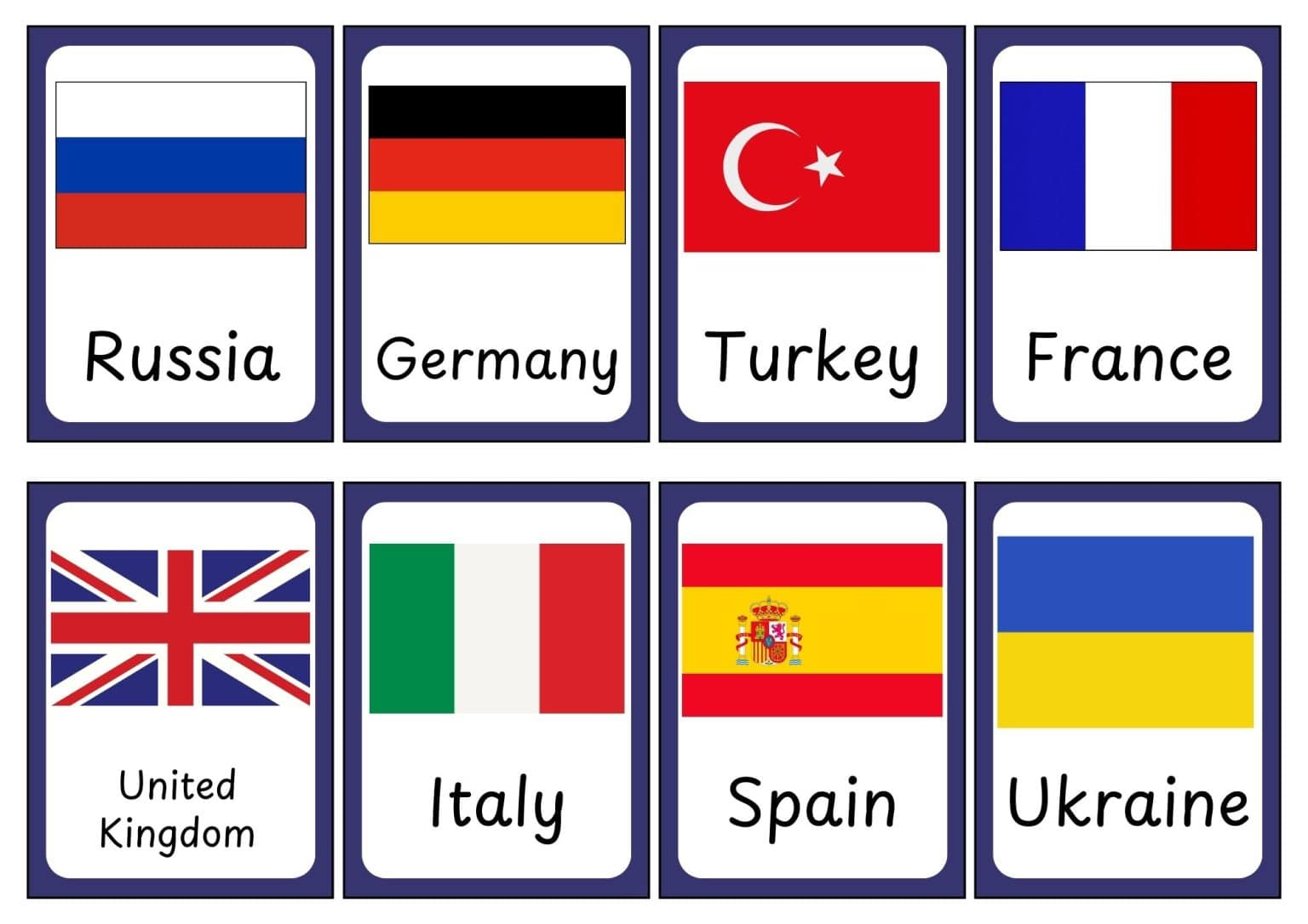 Country Flag Flashcards (128 Countries!) - Teach Prints