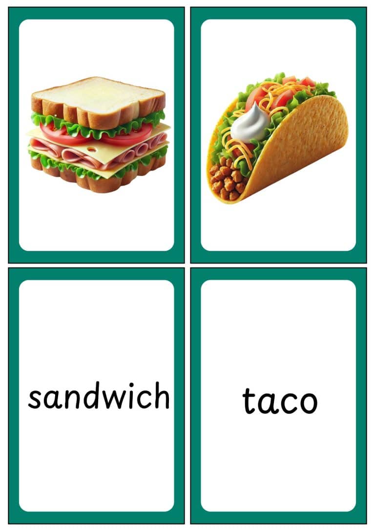 32 Food Flashcards (Free to Print!) - Teach Prints