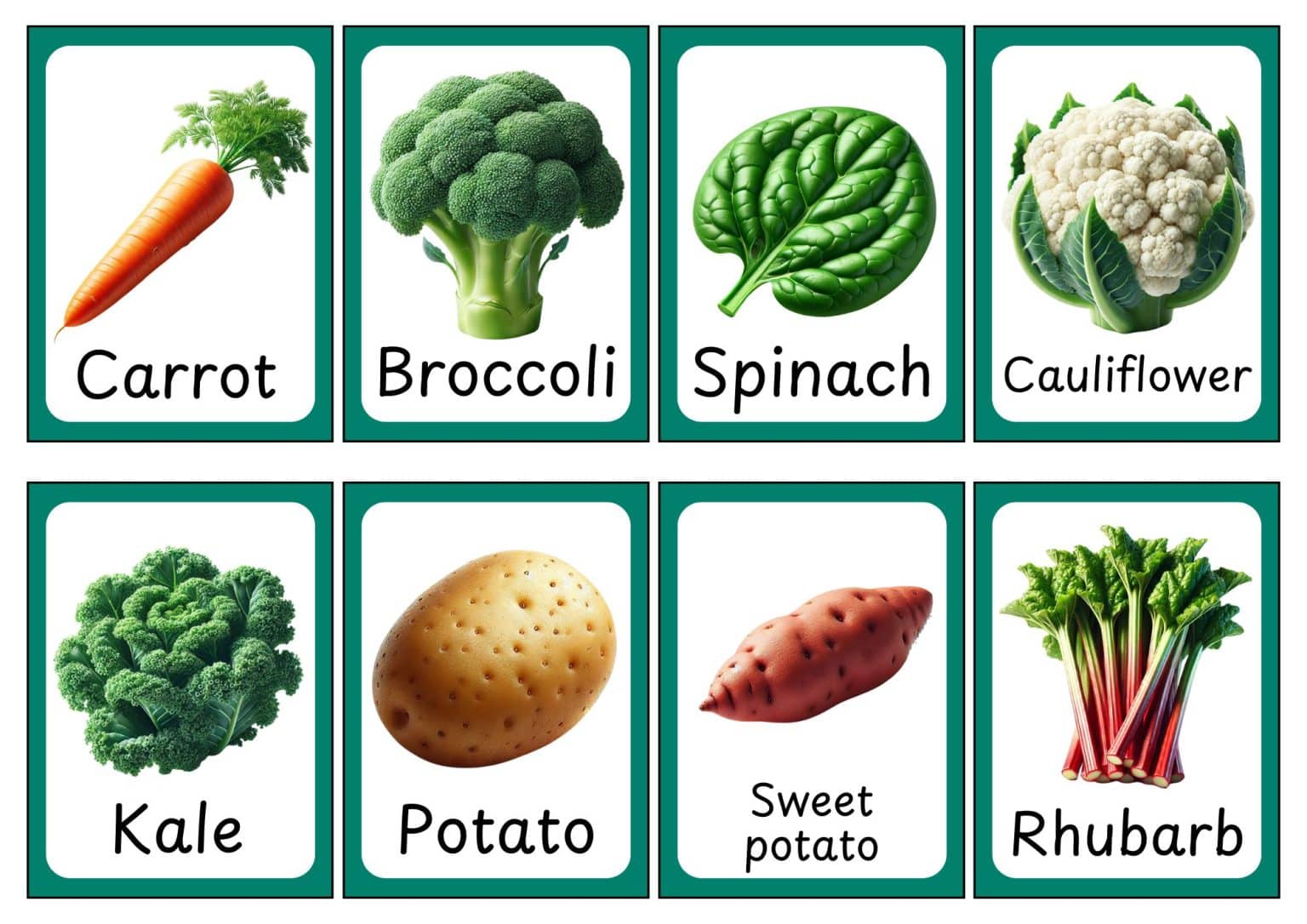 24 Vegetable Flashcards (Free to Print!) - Teach Prints