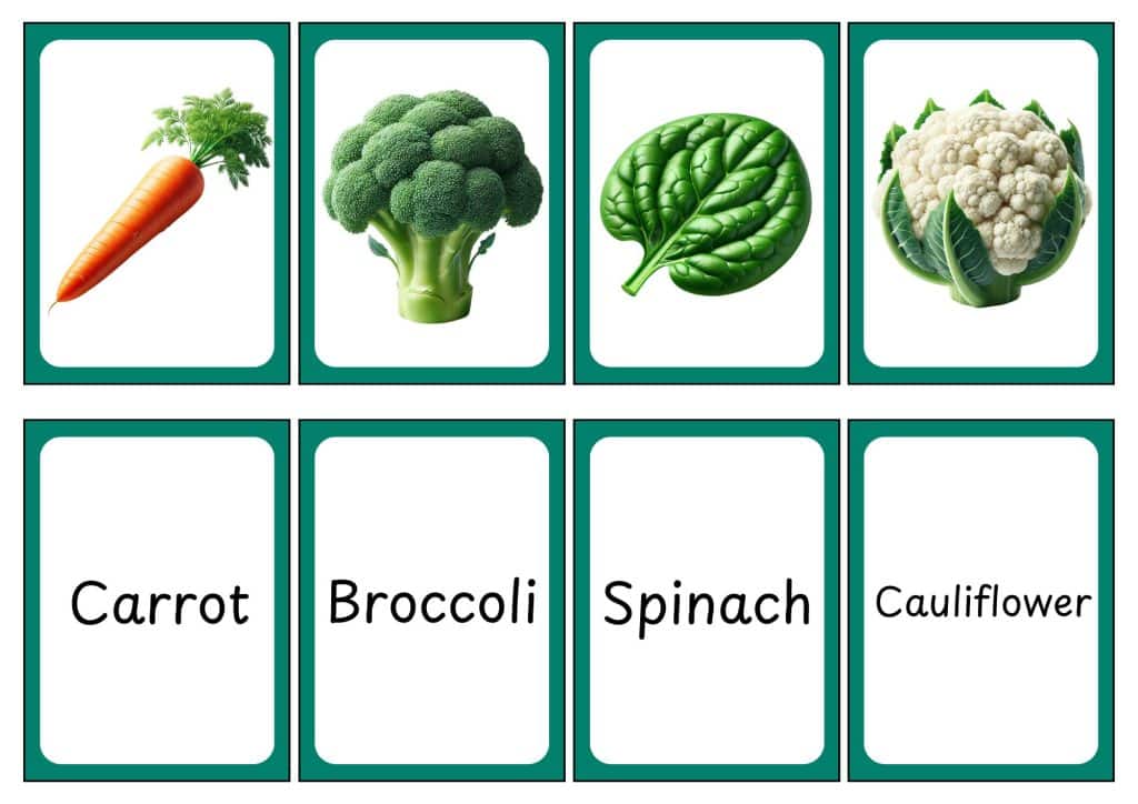 24 Vegetable Flashcards (Free to Print!) - Teach Prints