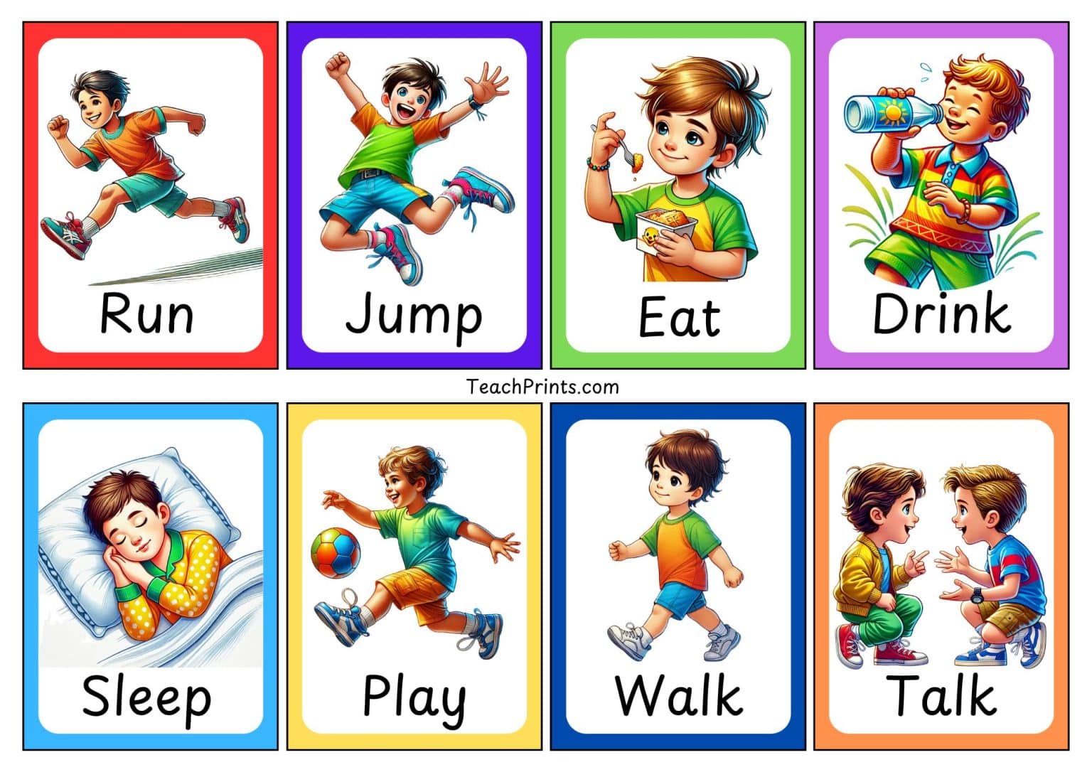 50 First Verbs Flashcard Set (Free to Print!) - Teach Prints