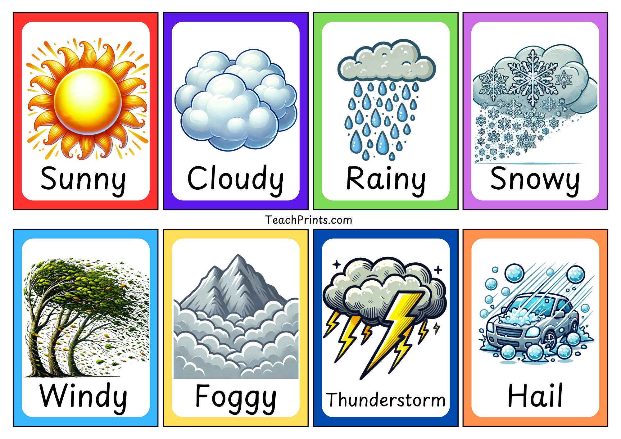 Weather Flashcards (Free to Print!) - Teach Prints