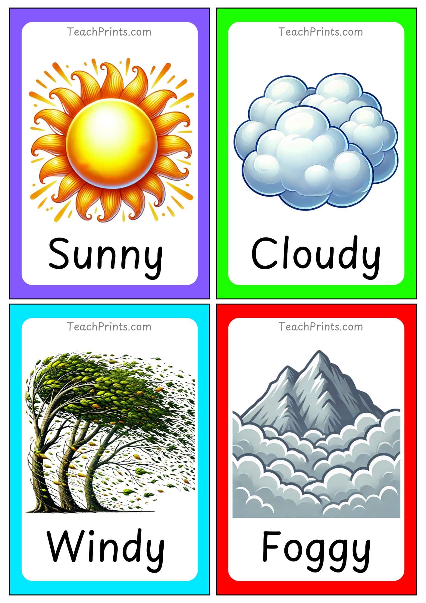 Weather Flashcards (Free to Print!) - Teach Prints