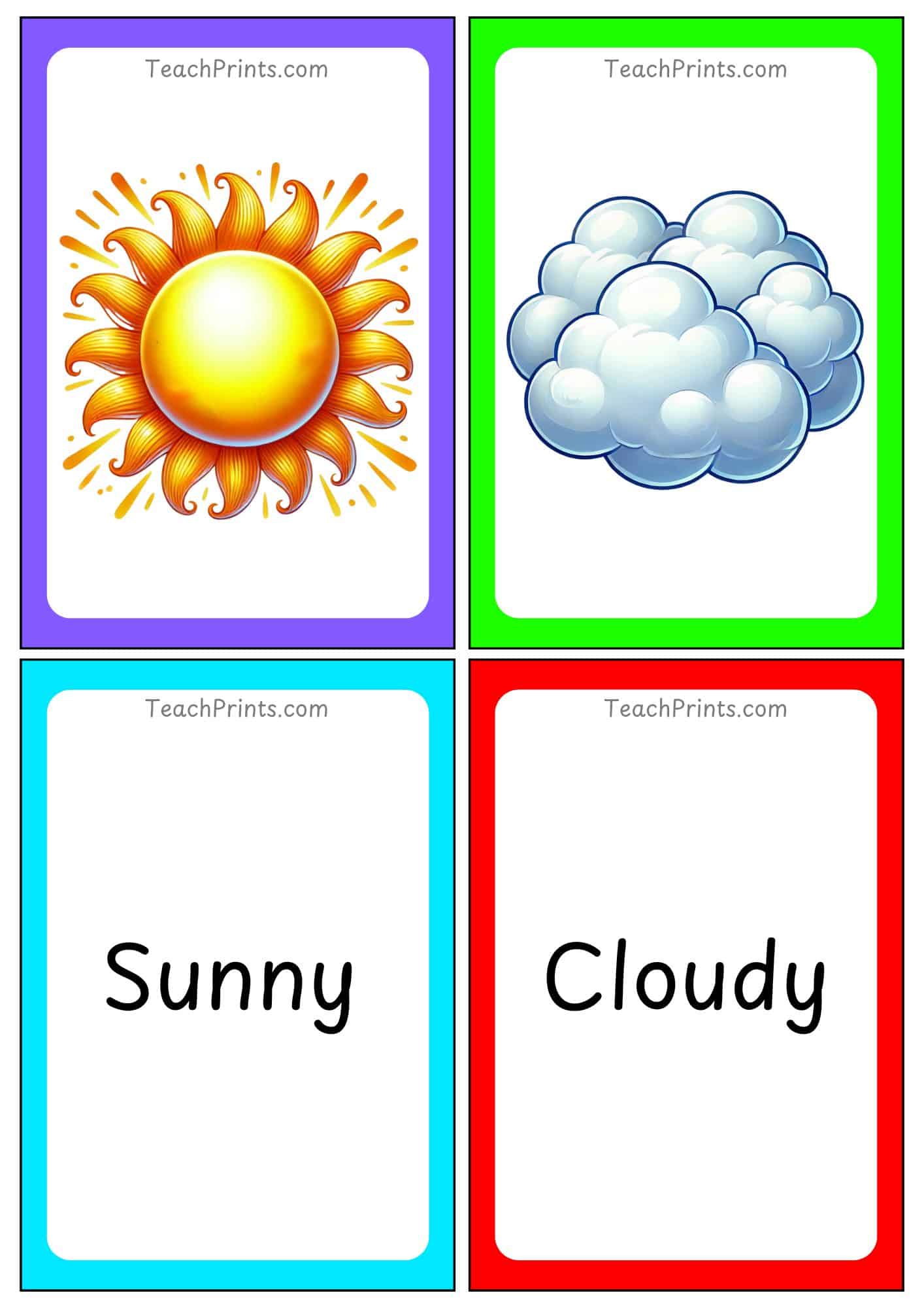 Weather Flashcards (Free to Print!) - Teach Prints