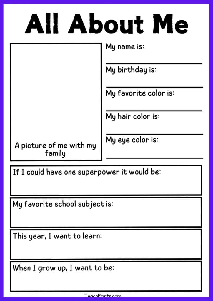 9 Free All About Me Worksheets (Printables) - Teach Prints