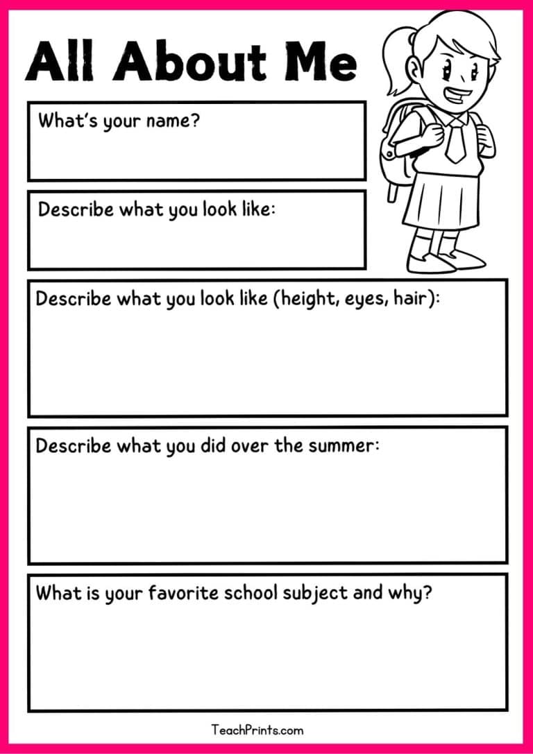 9 Free All About Me Worksheets (Printables) - Teach Prints