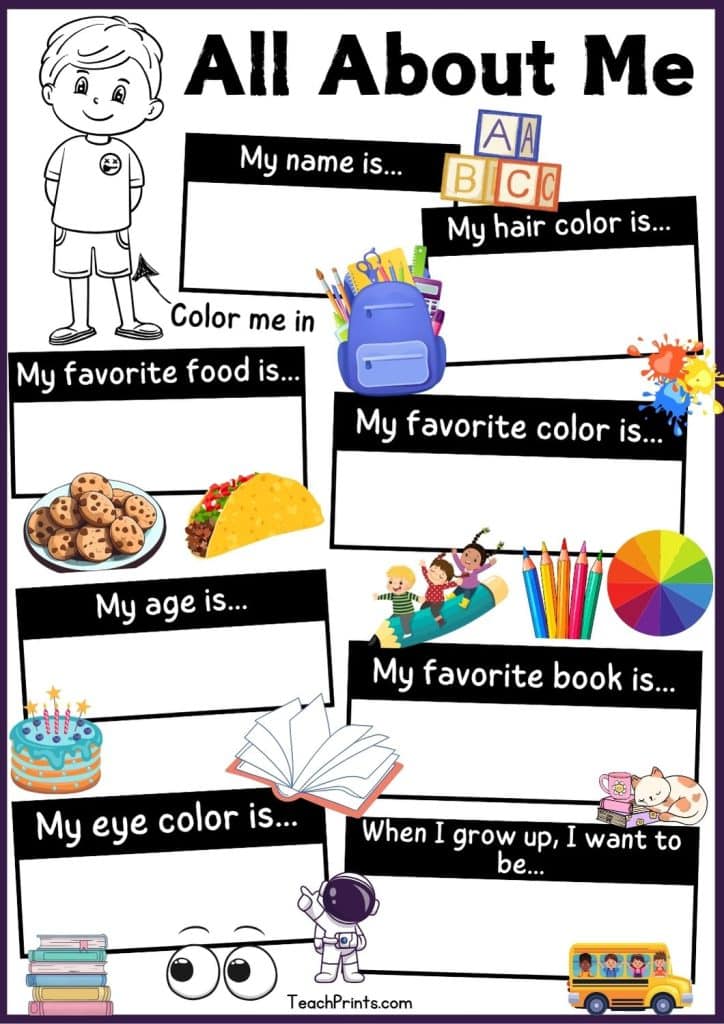 9 Free All About Me Worksheets (Printables) - Teach Prints