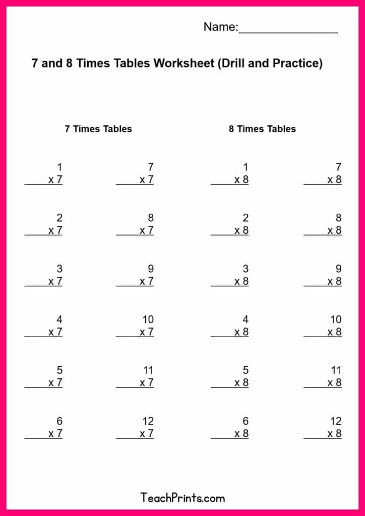Free Eight Times Tables Worksheets (8 Versions) - Teach Prints