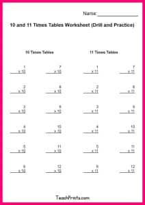Free 11 Times Tables Worksheets (8 Versions) - Teach Prints