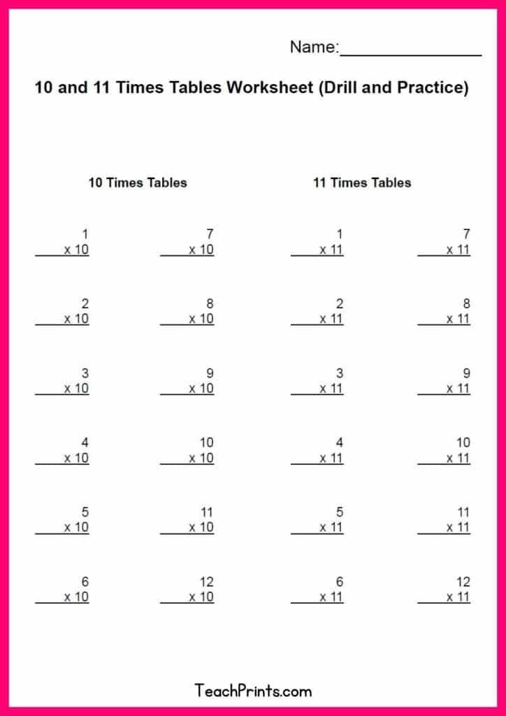 Free 11 Times Tables Worksheets (8 Versions) - Teach Prints
