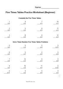 Free Five Times Tables Worksheets (8 Versions) - Teach Prints