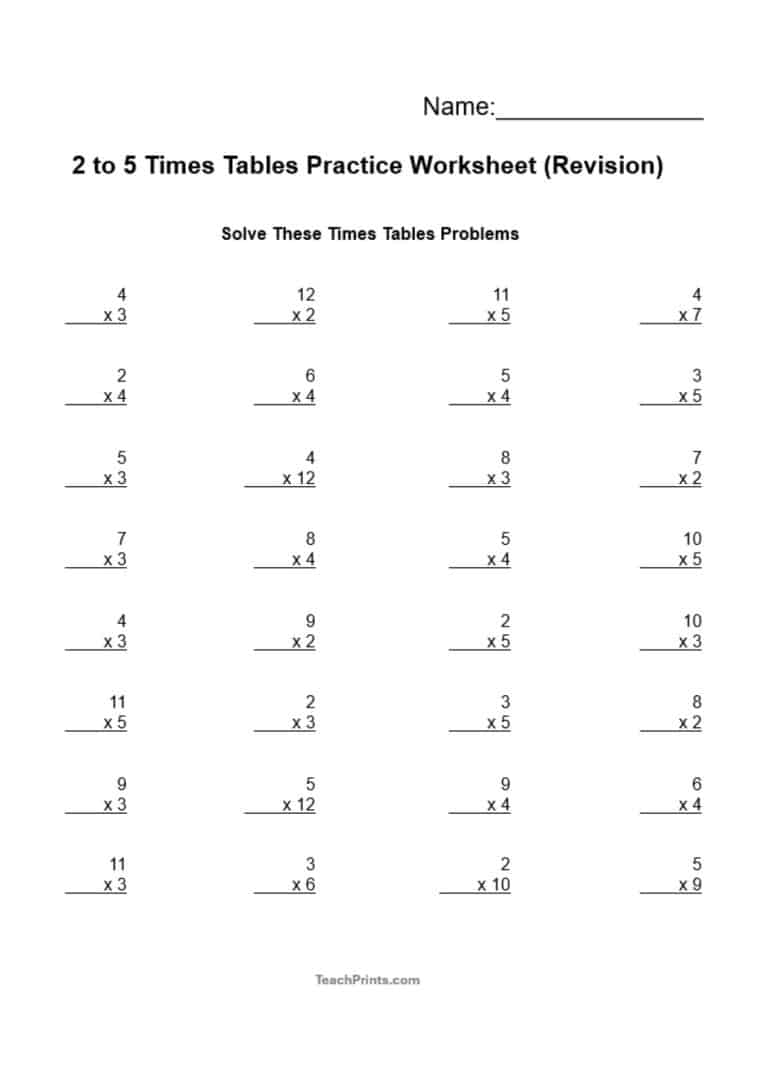 Free Five Times Tables Worksheets (8 Versions) - Teach Prints
