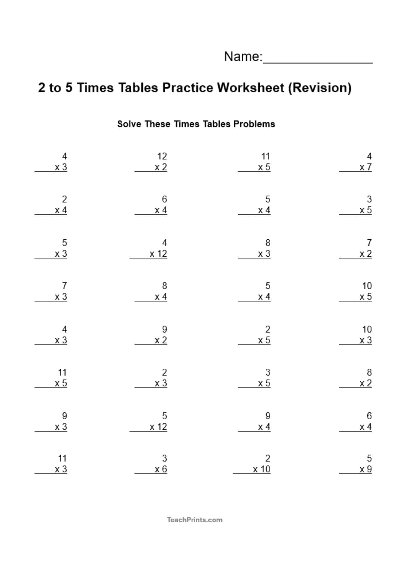 Free Five Times Tables Worksheets (8 Versions) - Teach Prints
