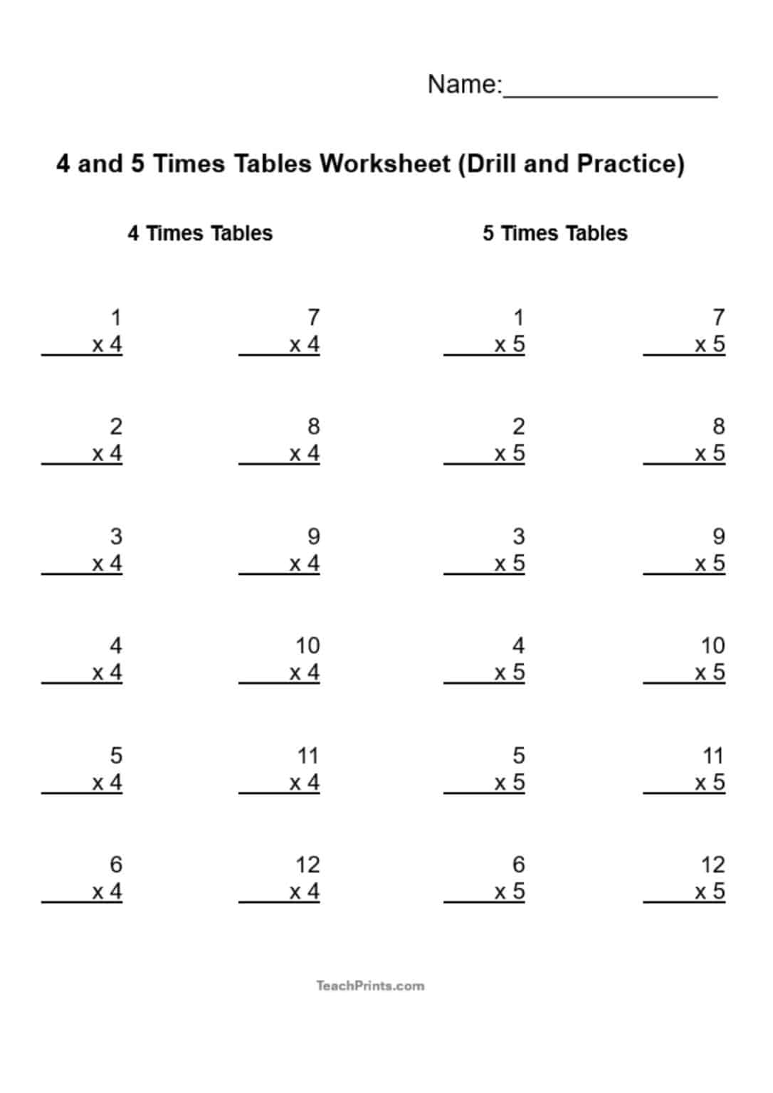 Free Five Times Tables Worksheets (8 Versions) - Teach Prints