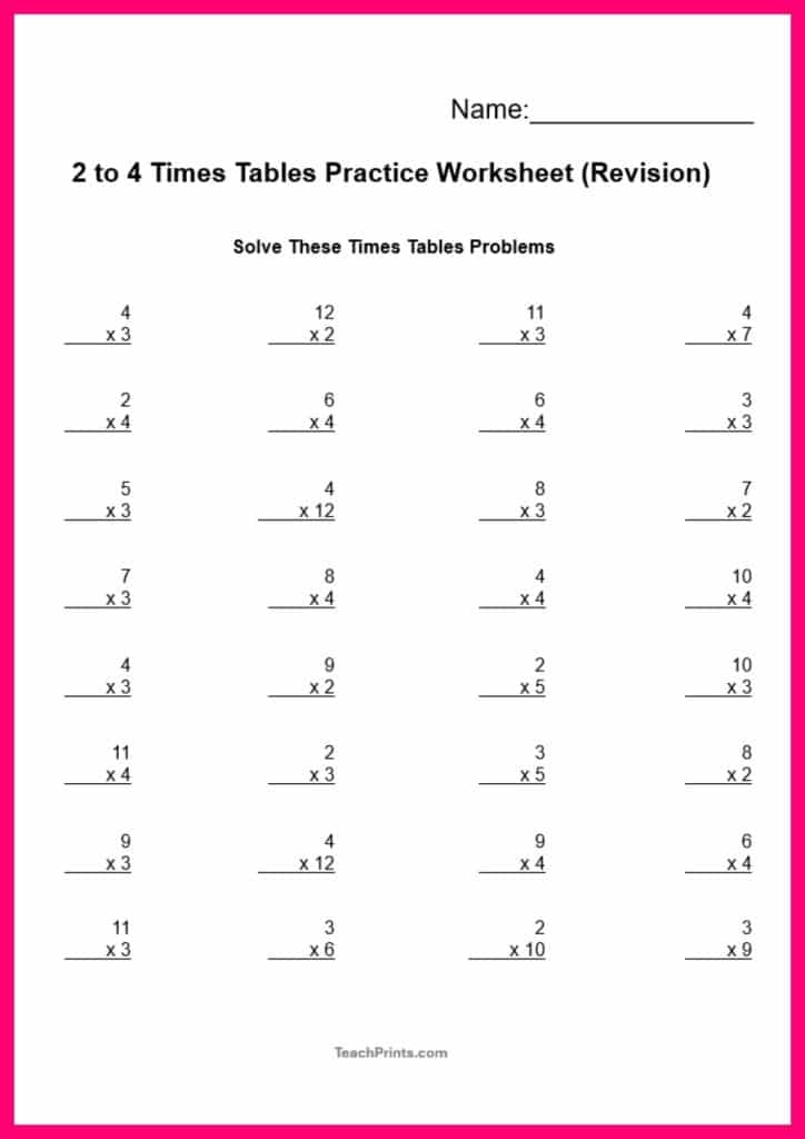 Free Four Times Tables Worksheets (8 Versions) - Teach Prints