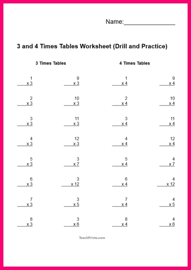 Free Four Times Tables Worksheets (8 Versions) - Teach Prints