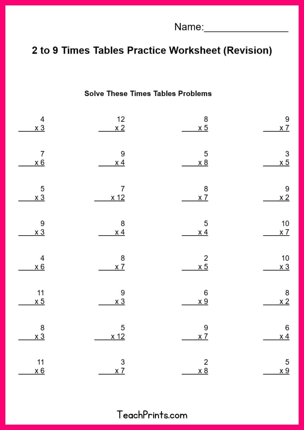 Free Nine Times Tables Worksheets 8 Versions Teach Prints Free Nine Times Tables Worksheets 8 Versions Teach Prints