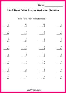 Free Seven Times Tables Worksheets (8 Versions) - Teach Prints