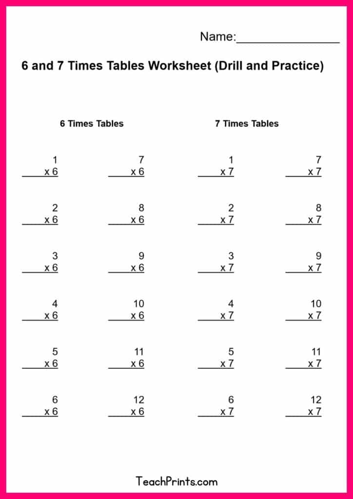 Free Seven Times Tables Worksheets (8 Versions) - Teach Prints