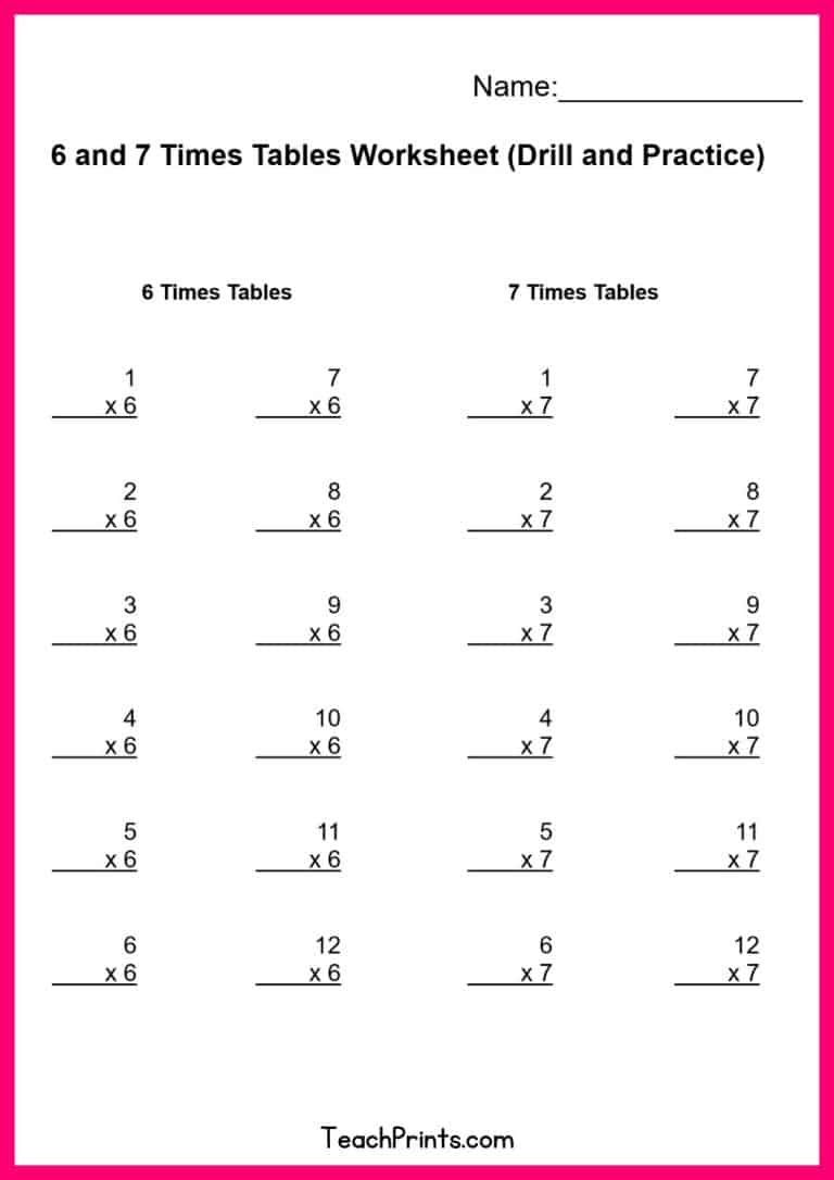 Free Seven Times Tables Worksheets (8 Versions) - Teach Prints