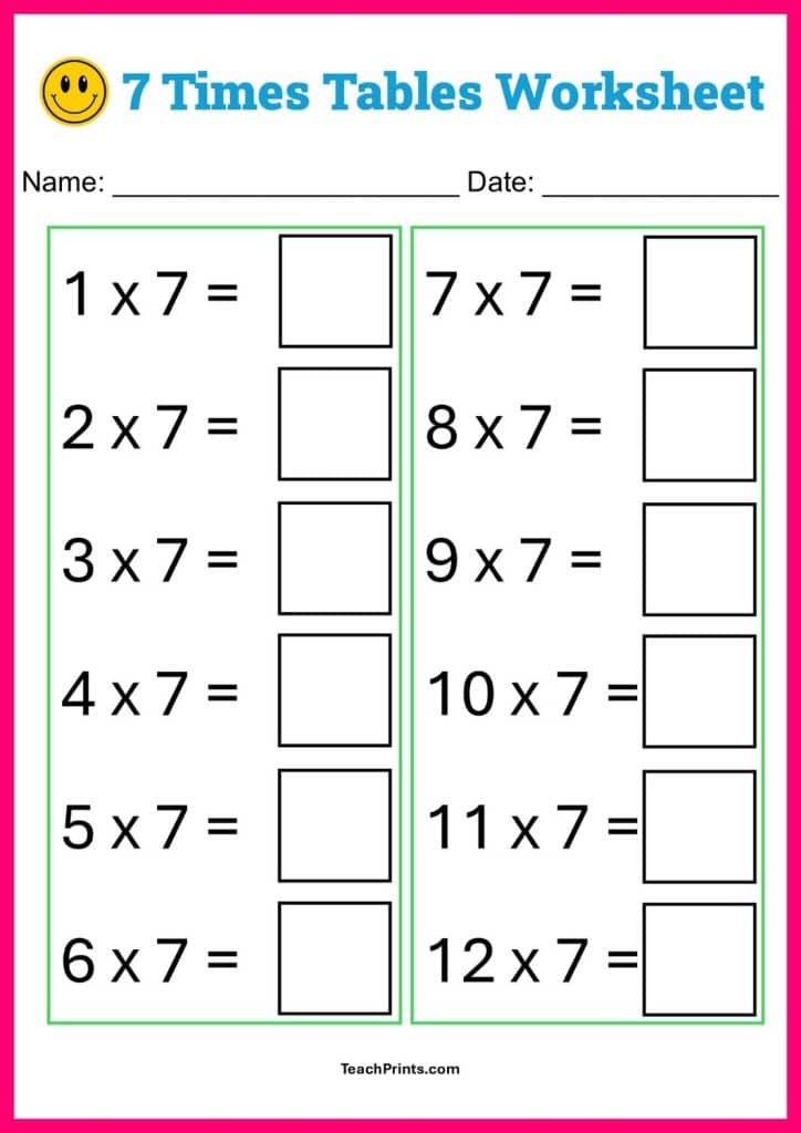 Free Four Times Tables Worksheets 8 Versions Teach Prints