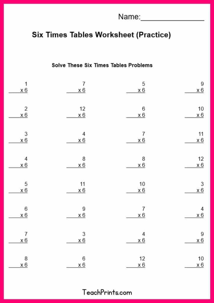 Free Six Times Tables Worksheets (8 Versions) - Teach Prints