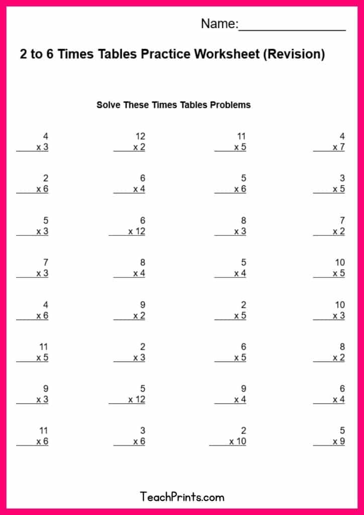 Free Six Times Tables Worksheets (8 Versions) - Teach Prints