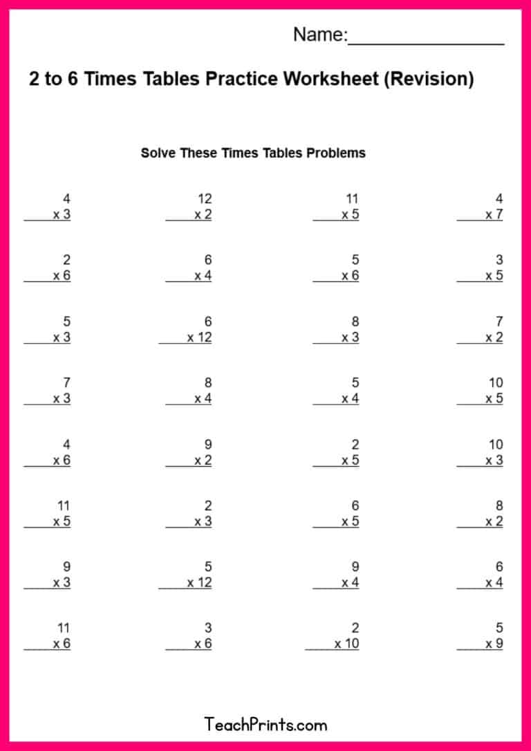 Free Six Times Tables Worksheets (8 Versions) - Teach Prints