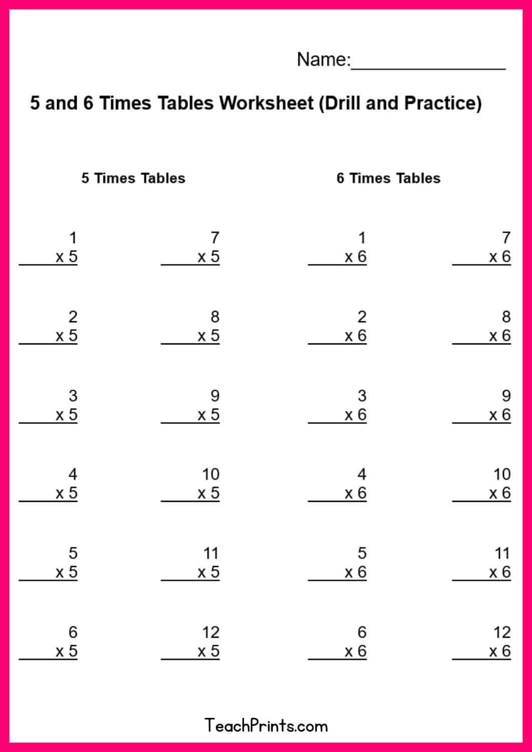 Free Six Times Tables Worksheets (8 Versions) - Teach Prints