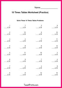 Free 10 Times Tables Worksheets (8 Versions) - Teach Prints