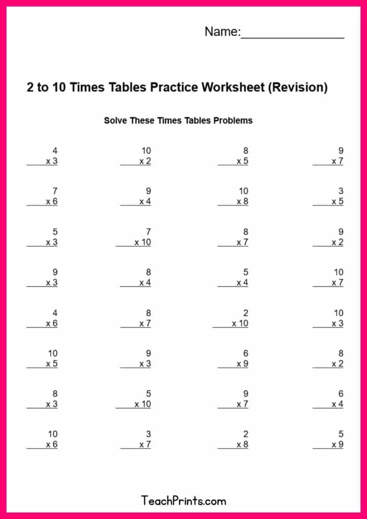 Free 10 Times Tables Worksheets (8 Versions) - Teach Prints