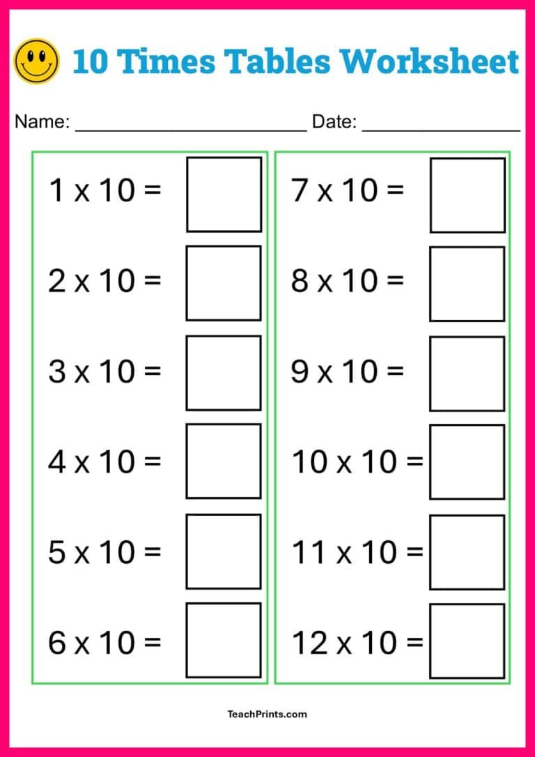 Multiplication Worksheets (Free Printables) - Teach Prints