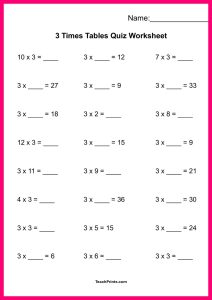 Free Three Times Tables Worksheets (8 Versions) - Teach Prints