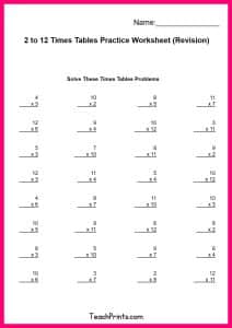 Free 12 Times Tables Worksheets (8 Versions) - Teach Prints