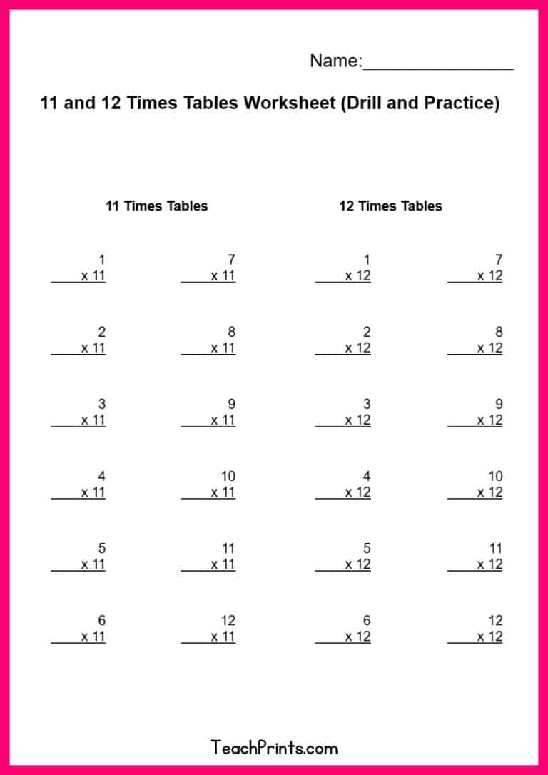 Free 12 Times Tables Worksheets (8 Versions) - Teach Prints