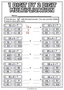 1 Digit by 2 Digit Multiplication Worksheets - Teach Prints