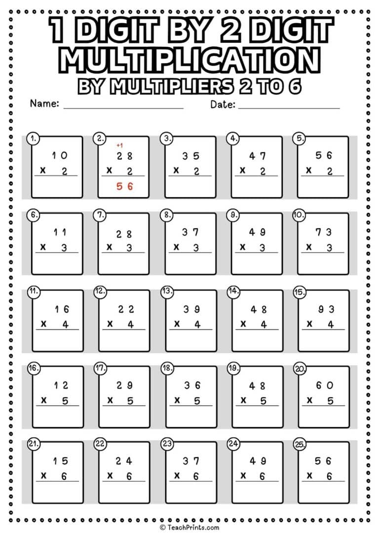 1 Digit by 2 Digit Multiplication Worksheets - Teach Prints