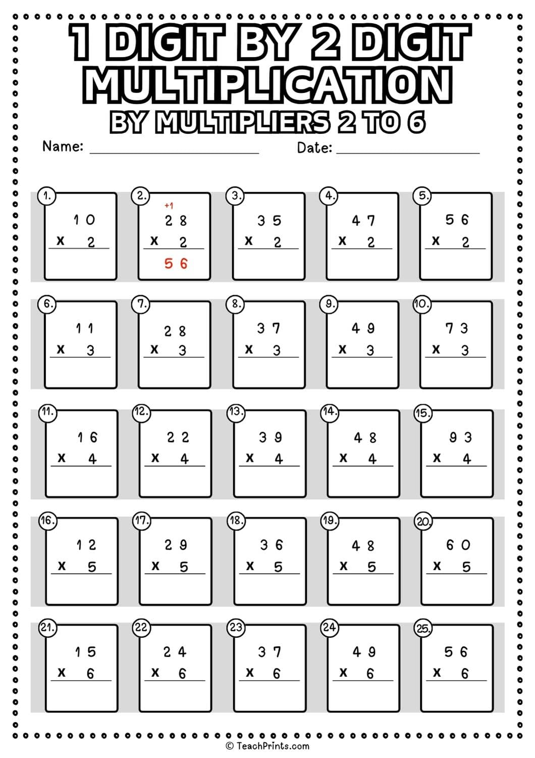 1 Digit by 2 Digit Multiplication Worksheets - Teach Prints