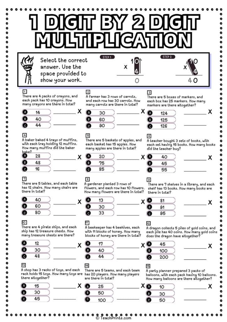 1 Digit by 2 Digit Multiplication Worksheets - Teach Prints