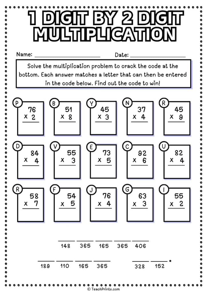 1 Digit by 2 Digit Multiplication Worksheets - Teach Prints