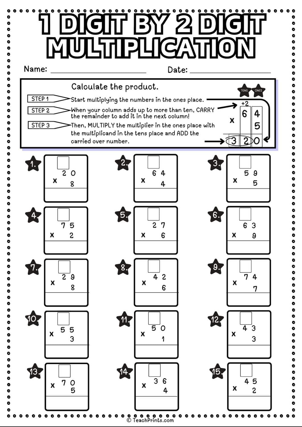 1 Digit by 2 Digit Multiplication Worksheets - Teach Prints