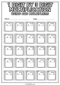 1 Digit by 3 Digit Multiplication Worksheets - Teach Prints