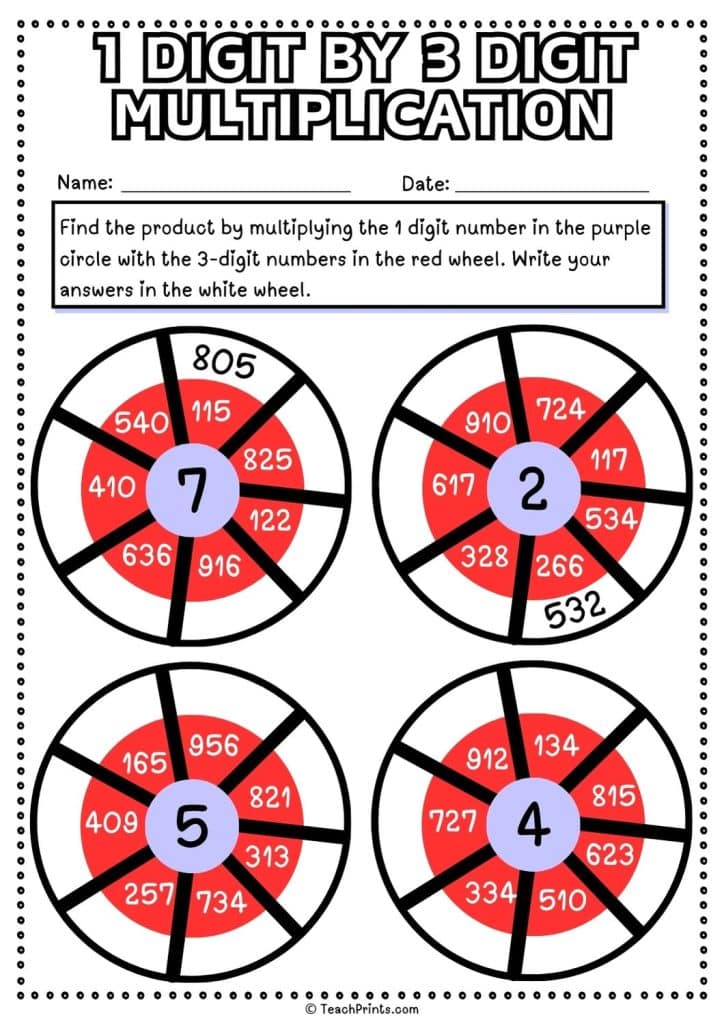 1 Digit by 3 Digit Multiplication Worksheets - Teach Prints